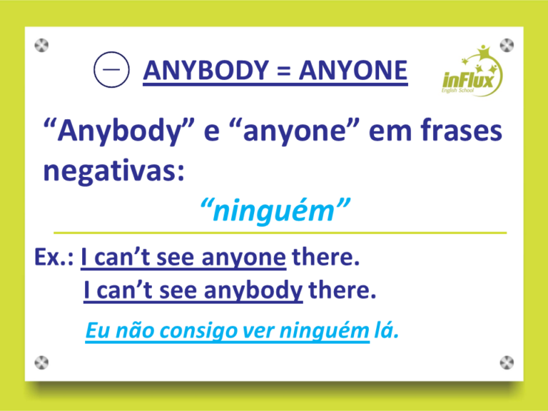 COMO USAR "NOBODY" E "ANYBODY" EM INGLÊS - inFlux